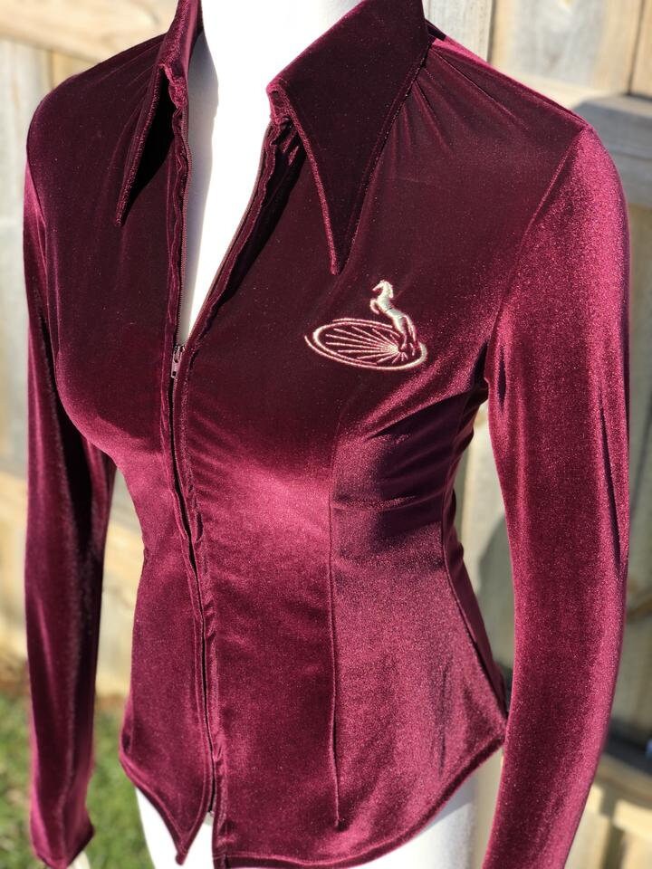 Burgundy Stretch Velvet Western Rodeo Stretch Show Shirt Rail Jacket ...