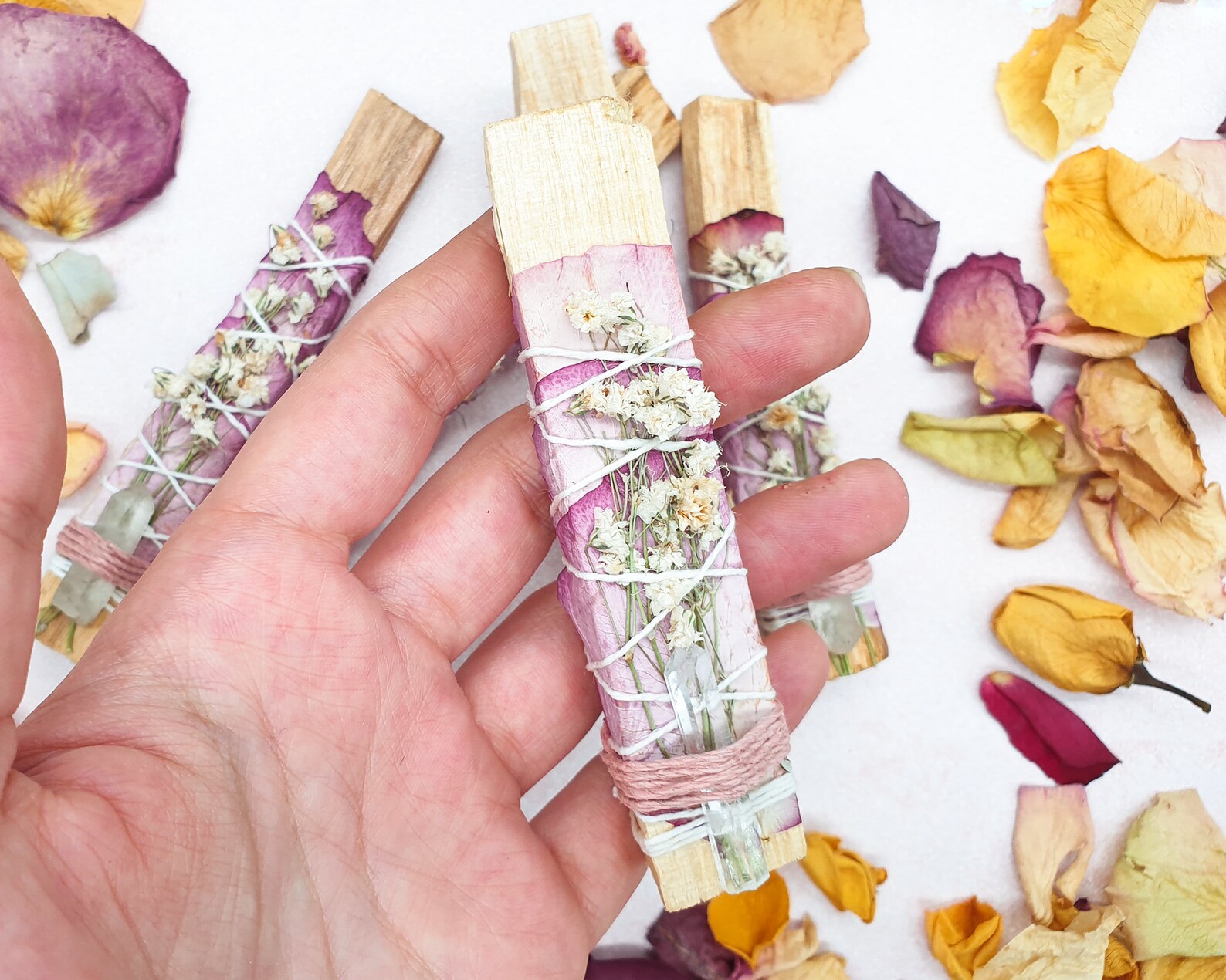 Pink Palo Santo Bundle Rose Crystal Point Floral Palo Santo | Etsy