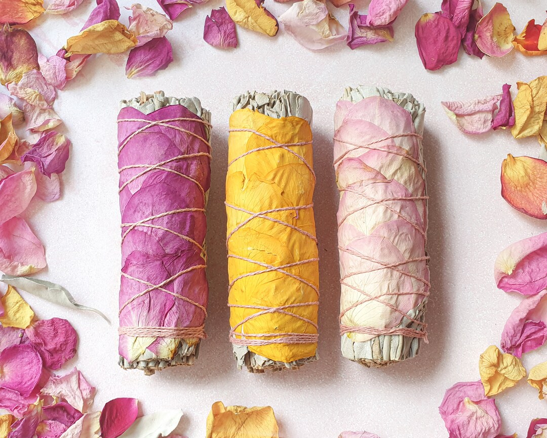 White Sage Rose Petals Sage Rose Smudge Stick California Sage Sage Bundle Smudging Stick Smudge ...