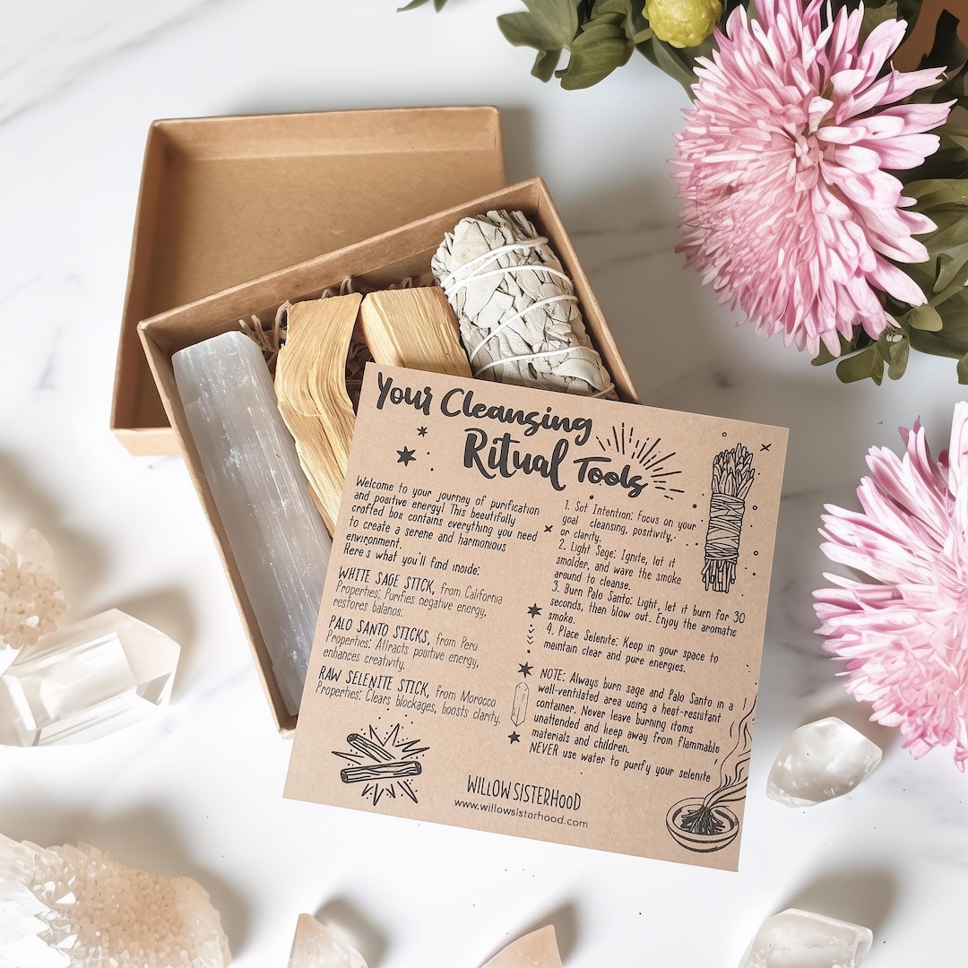 Your Cleansing Ritual Tools Box Sage, Palo Santo & Selenite Kit Ritual ...