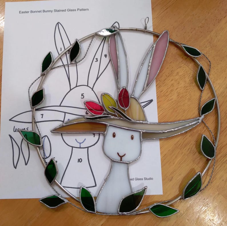 Easter Bonnet Bunny Stained Glass Pattern - Etsy