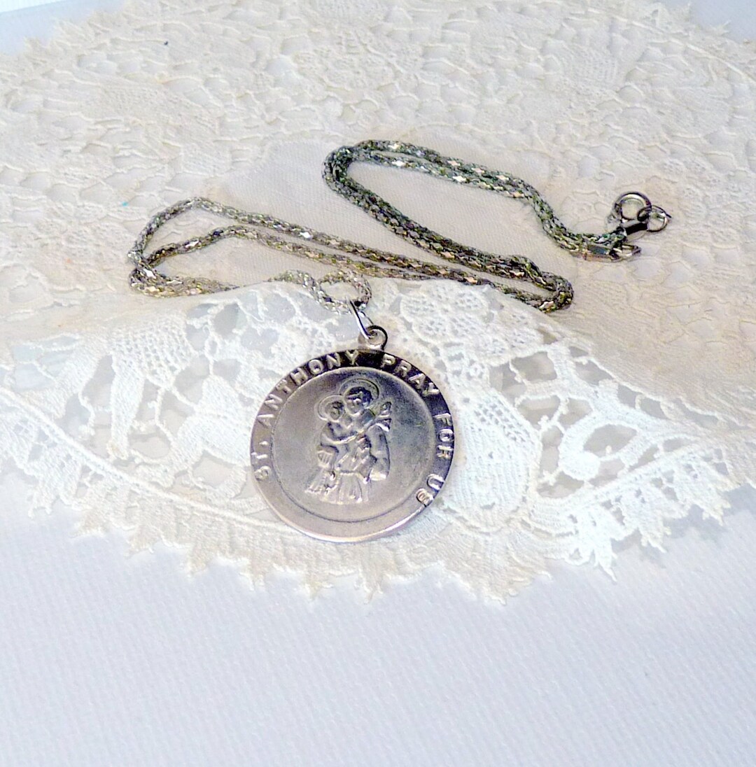 Silver Tone Saint Anthony of Padua Pendant 20 Chain Necklace Vintage St ...