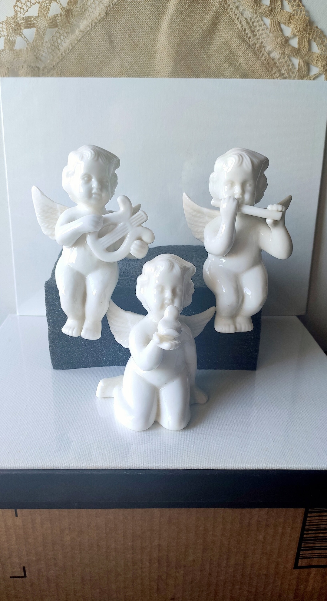 Set of 3 Ceramic Angel Figurines Playing Angels Figurines Vintage ...