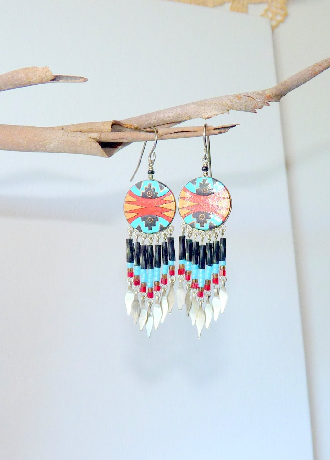 Peru Earrings Vintage Dangle Hand Made Pierced Earrings, Retro Earrings ...