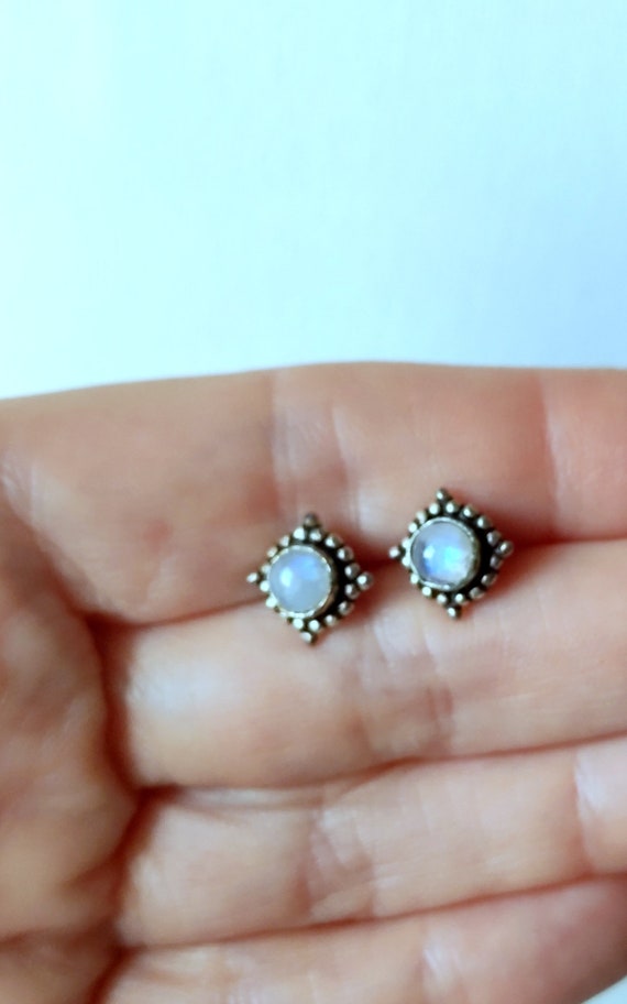 Vintage Silver Plated Moonstone Stud Earrings Pierced… - Gem