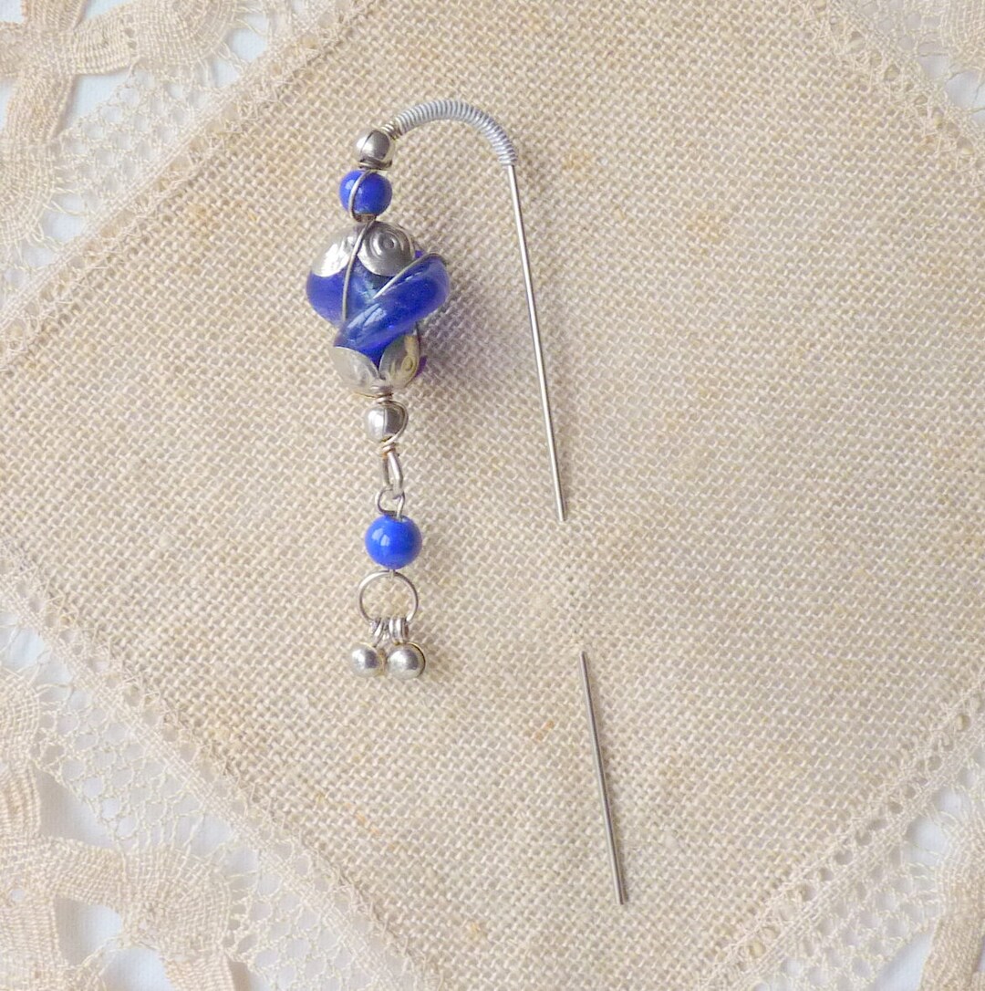 Silver and Glass Hair Stick Vintage Hair Pick Accessory Big Hair Needle ...