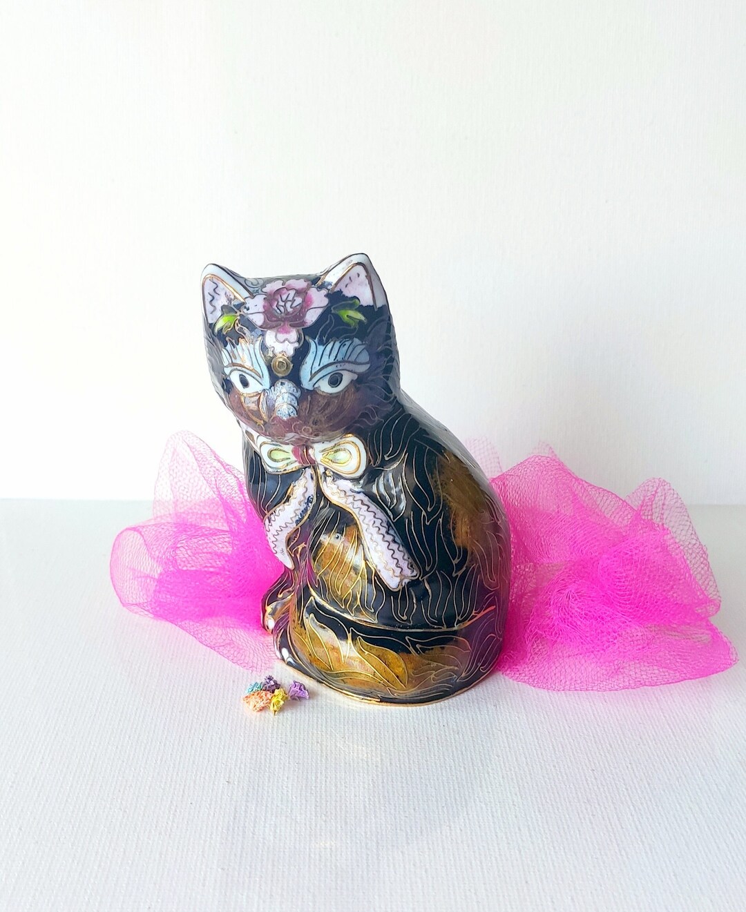 Large Cloisonne Cat Rare Figurine Collectible Cloisonné Gift Big Cat ...