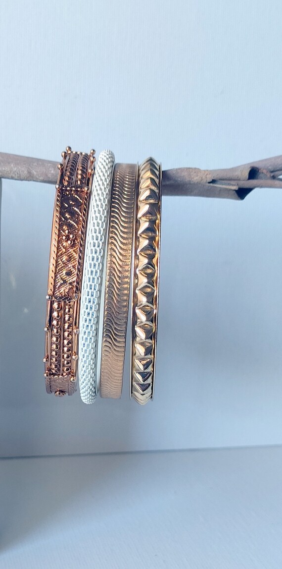 Gold Tone Stackable Bangles Vintage Set of 4 Gold Whi… - Gem