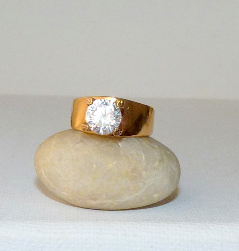 Sterling Silver Gold Overlay Rhinestone Ring Sz 7 1/2 Cocktail | Etsy