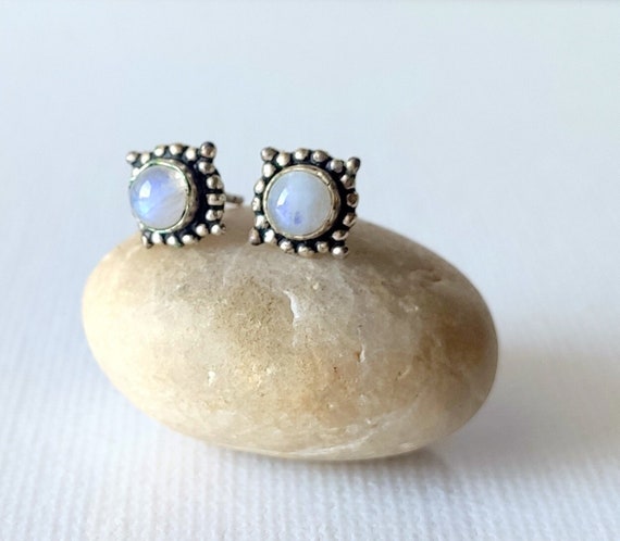 Vintage Silver Plated Moonstone Stud Earrings Pierced… - Gem