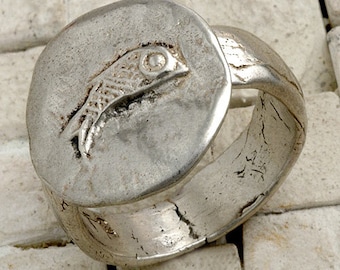 Fish Ring Fish in Kelp Ring Sterling Silver & 14k Gold Fish - Etsy