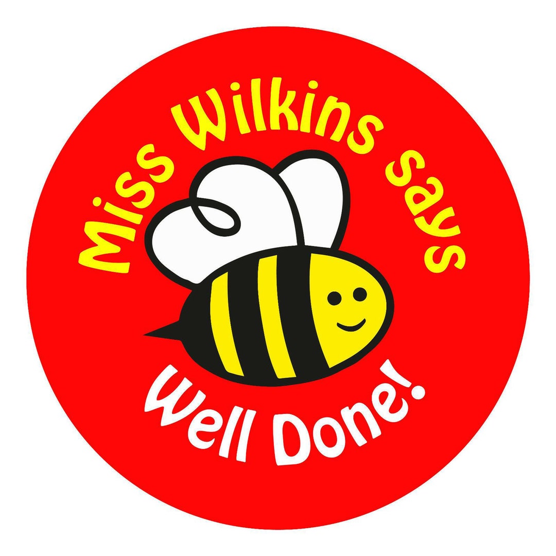 Personalised Bee Red Well Done Light Blue Stickers for School Teachers ...