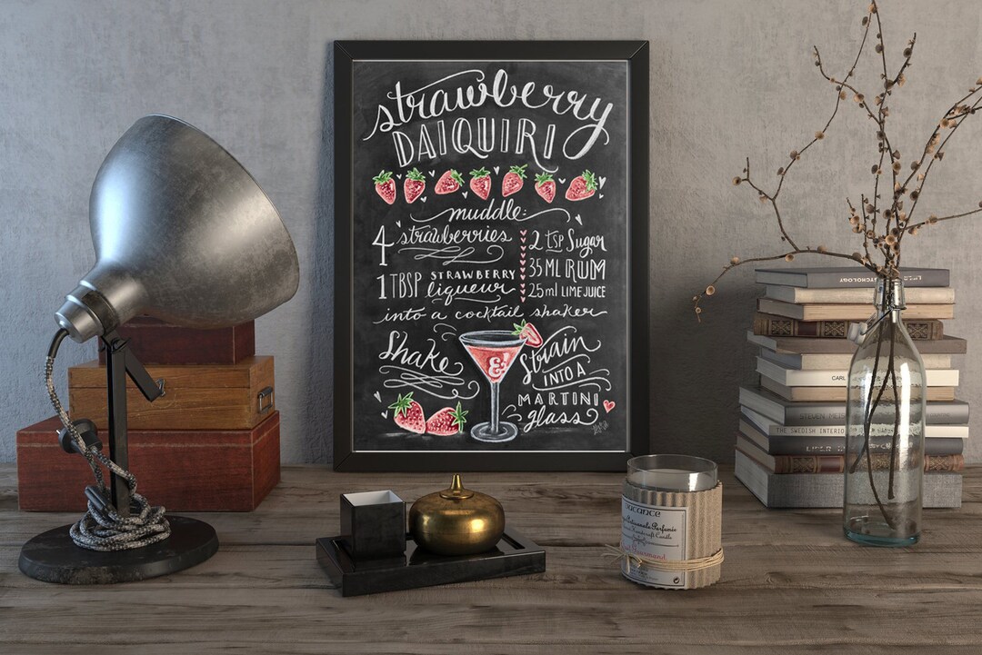 Strawberry Daiquiri Sign METAL Wall Art Classic Recipe Poster Kitchen ...