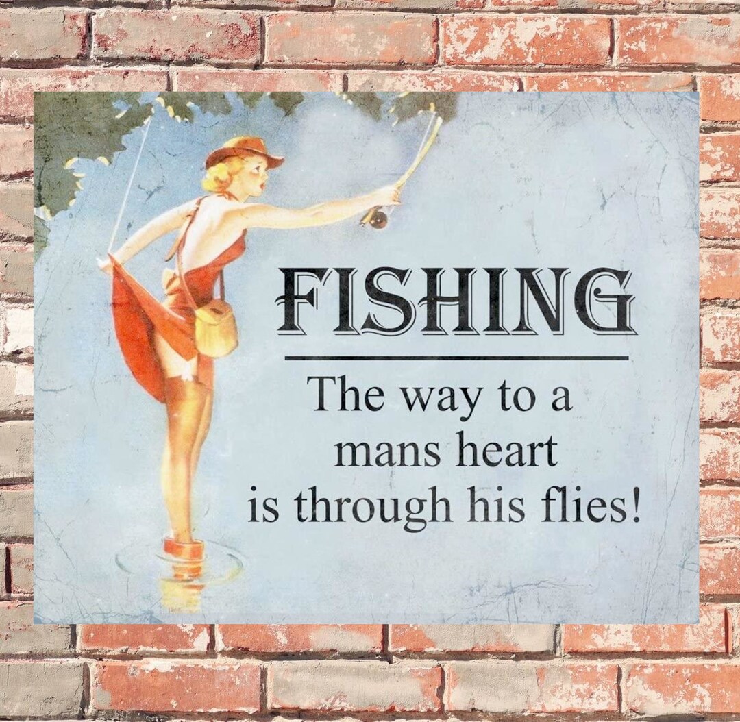 Pin up Fishing Mans Heart Metal Sign Vintage Effect - Etsy