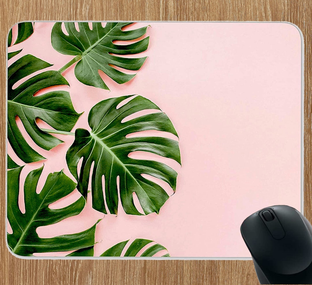 Pink Green Leaf Mouse Mat Pad Computer 23cm X 19cm - Etsy UK