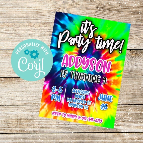 EDITABLE Tie Dye Birthday Party Invitation Groovy Party | Etsy