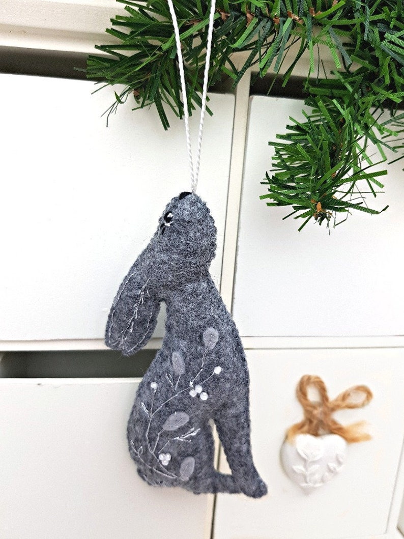 Moon Gazing Hare Felt Hanging Decoration, Winter Hare Ornament ...
