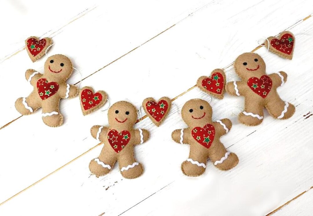 Christmas Felt Garland, Gingerbread Man Bunting, Festive Party Decor ...
