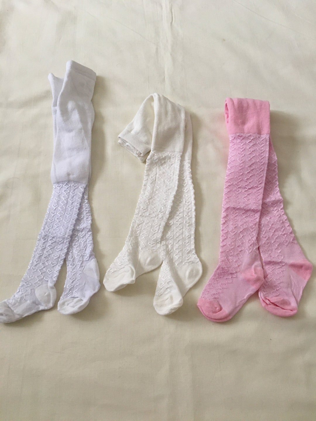Baby Girls Patterned Tights in White, Pink & Cream From Newborn - Etsy