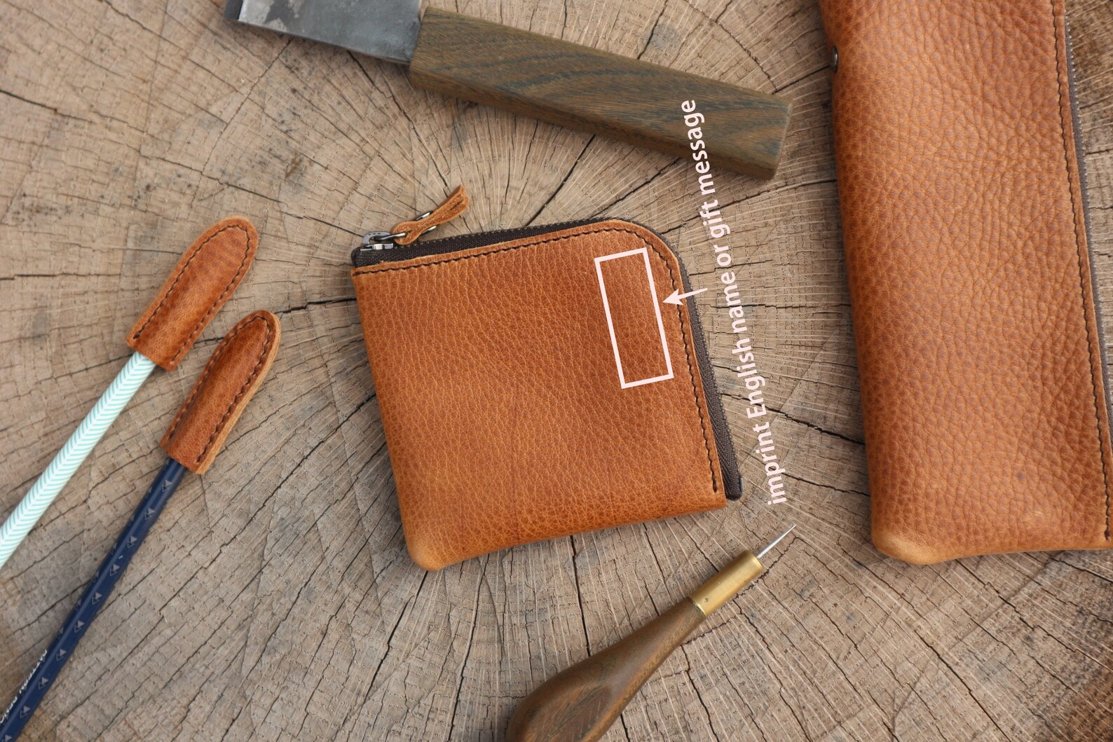 Personalized Leather Coin Wallet, Half Zipper Vintage Wallet, Men's ...