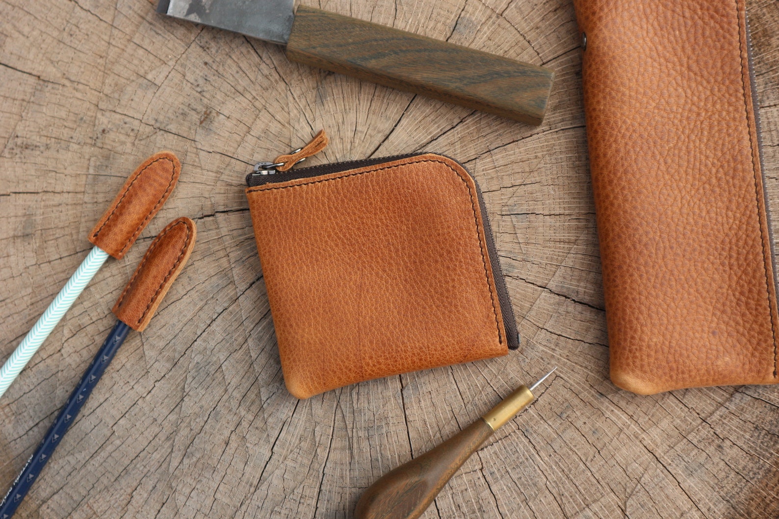 Personalized Leather Coin Wallet, Half Zipper Vintage Wallet, Men's ...
