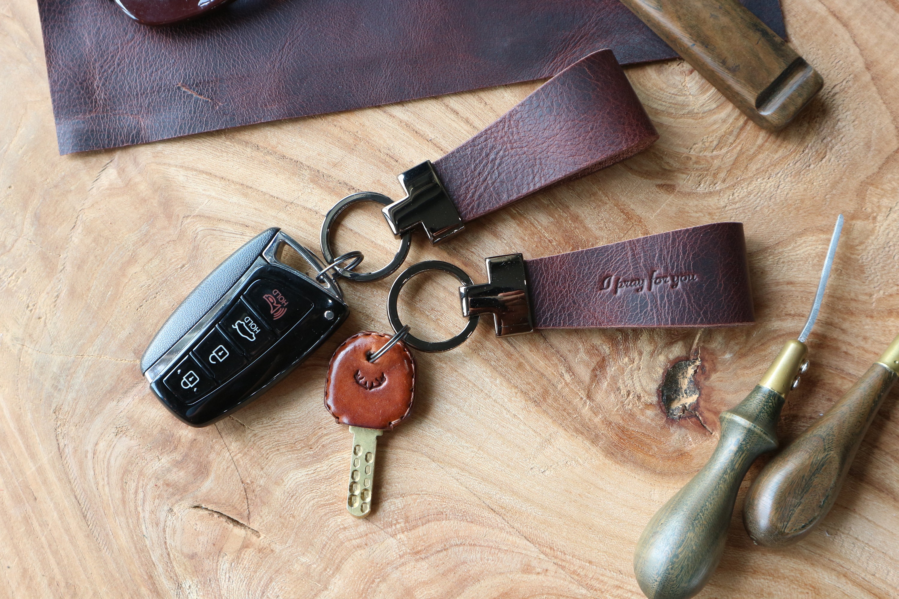 Leather key ring leather initial key ing keyring with | Etsy