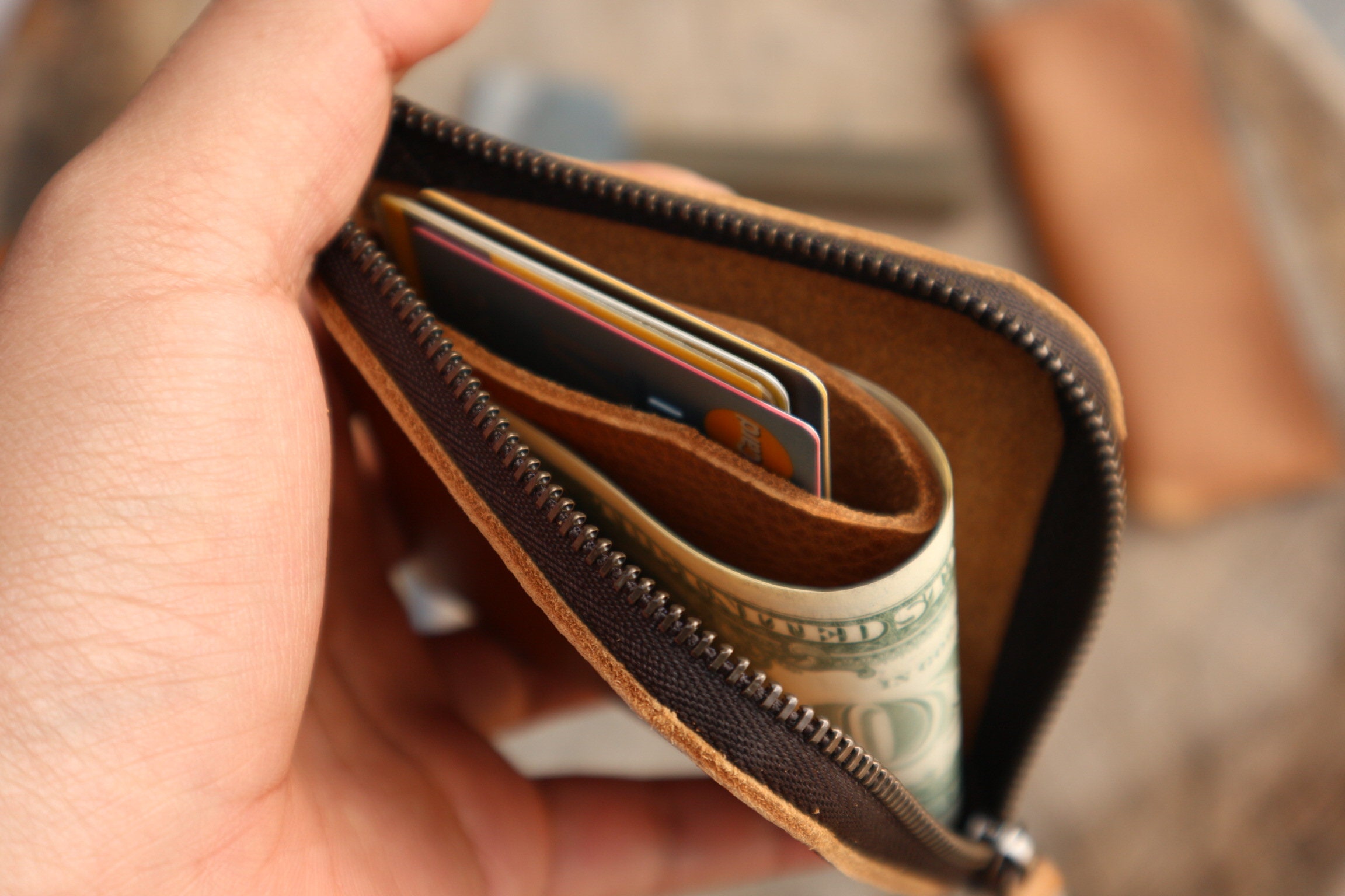 Personalized Leather Coin Wallet, Half Zipper Vintage Wallet, Men's ...