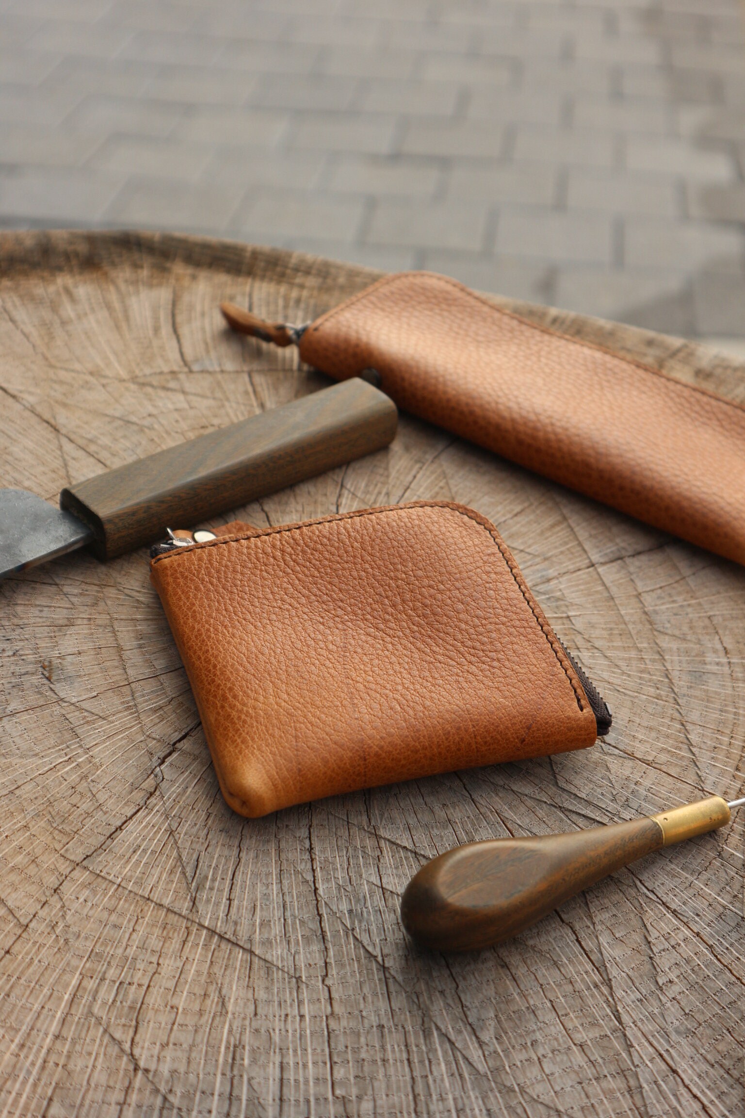 Personalized Leather Coin Wallet, Half Zipper Vintage Wallet, Men's ...