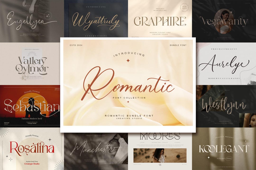 Romantic Fonts Bundle for Wedding Invitations, Valentine's Day, Beauty ...
