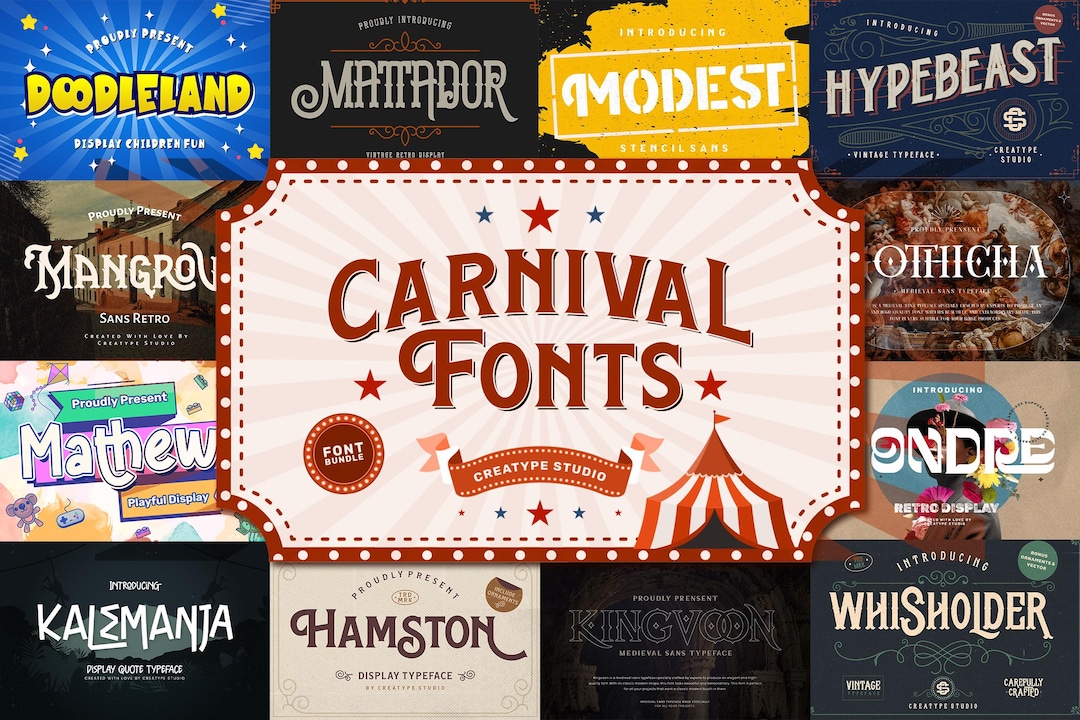 Carnival Font Bundle for Celebration Event, Procreate, Templett, Corjl ...