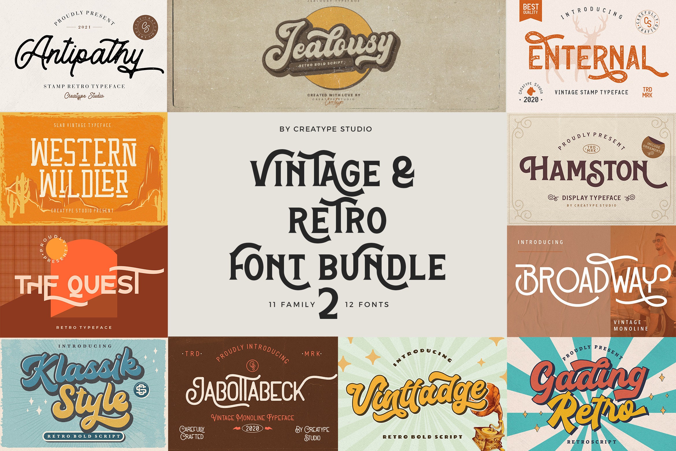 Vintage & Retro Font Bundle Vol 2 Vintage Font Retro font | Etsy