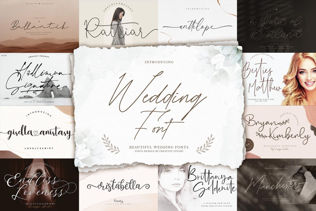 Wedding Fonts Bundle for Wedding Invitations, Save-the-date Cards ...