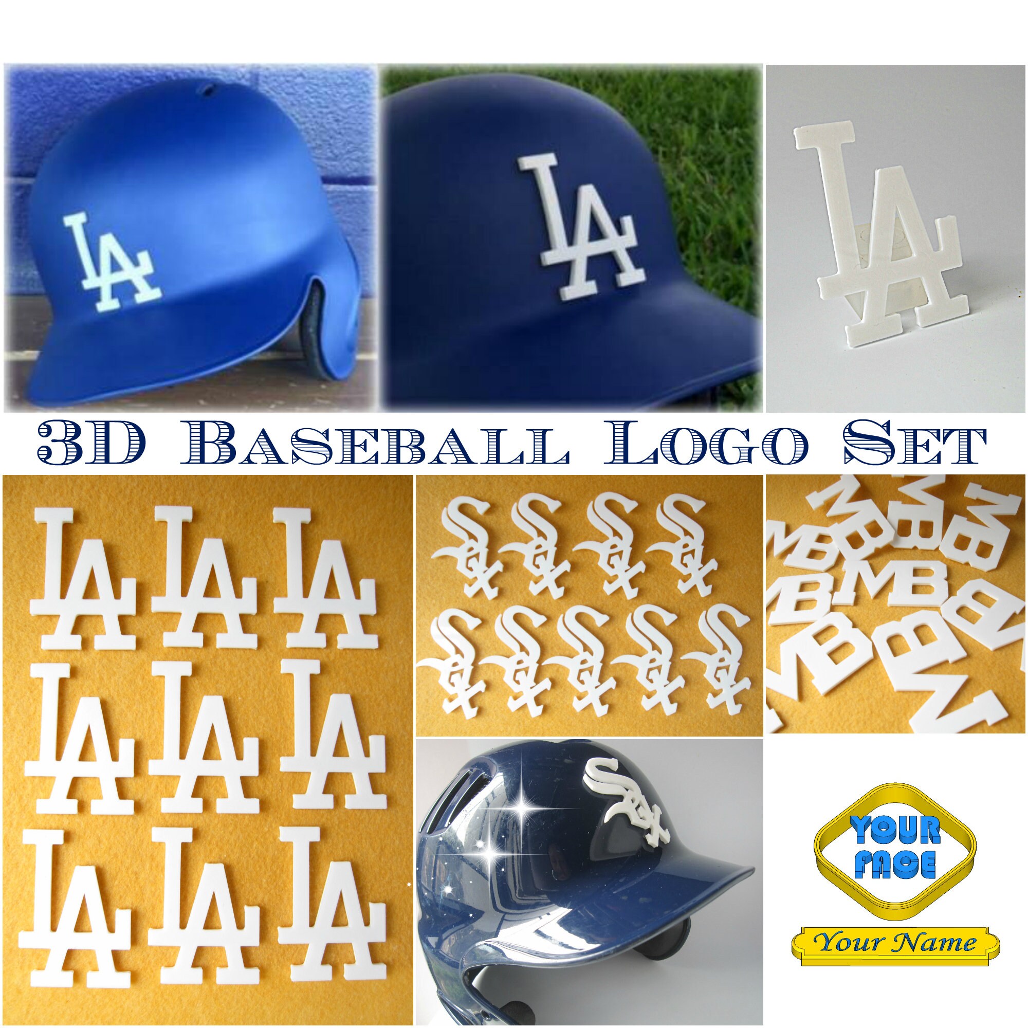 Custom 3D Baseball Helmet Decals - 3D Printed Team Logo & Number Raised ...