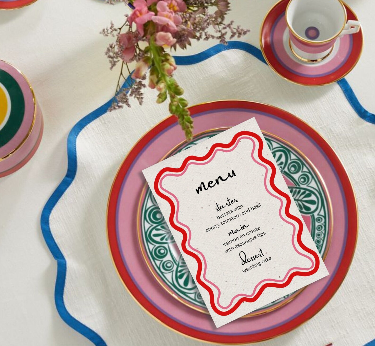 Whimsical Scalloped Waves Menu Card Printable Canva Template - Etsy UK