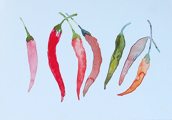 Chilli Partywatercolor Home Decororiginal Watercolour | Etsy