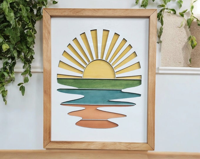Sunrise Sunset Wall Art, Boho Wall Art, Minimalist Art, Wood Wall Art ...