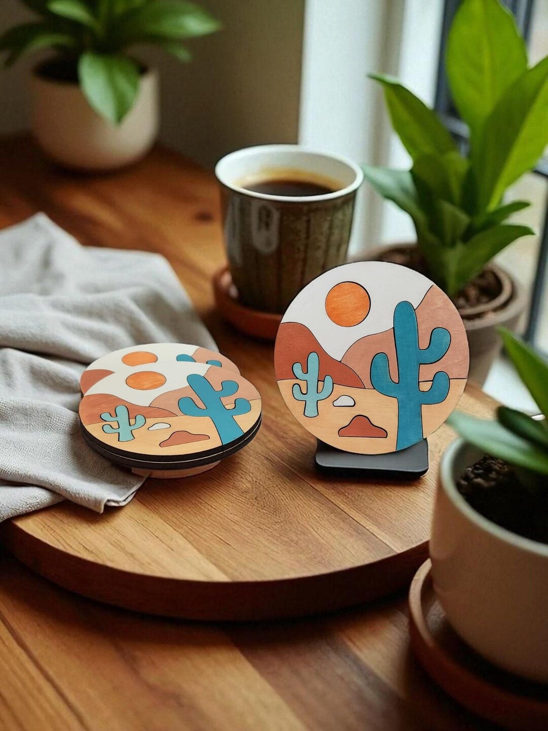 Desert Themed Coasters, Set of 4 Boho Themed Coasters, Sunrise Coasters ...