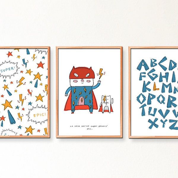 Superhero Print Set - Etsy