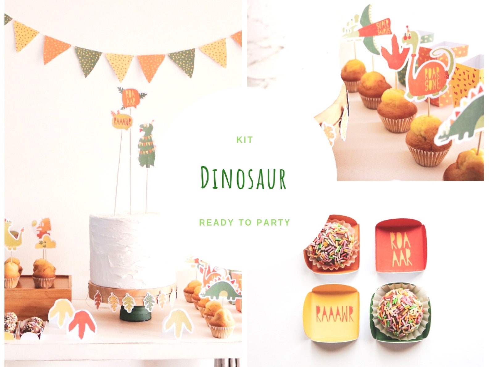 Printable Dino Birthday Party Kit, Dinosaur Party Decoration, 1st ...