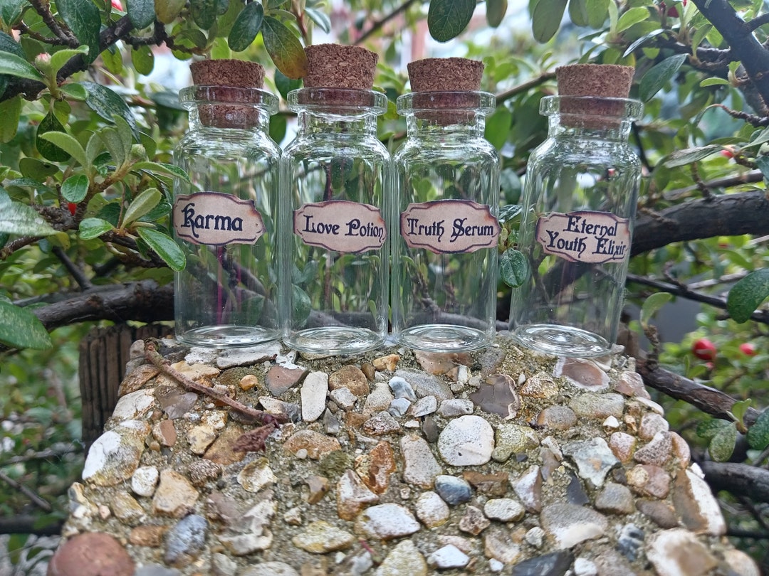 4 Magic Potion Bottles Set — Truth Serum, Love Potion, Karma Elixir ...