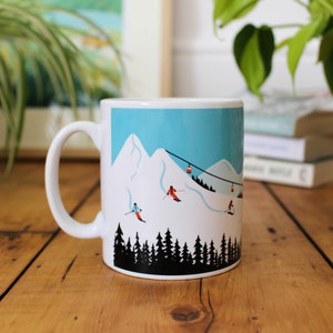 Set of 2 Ski Mugs, Skiers Mug, Skiing Mug, Ski Scene Mug, Ski Gift ...