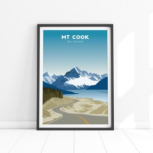 Mt Cook Print, New Zealand, Mountain Print, Vintage Travel Poster - Etsy