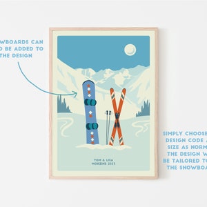 Custom Family Ski's Print, Custom Snowboards Poster, Personalised ...