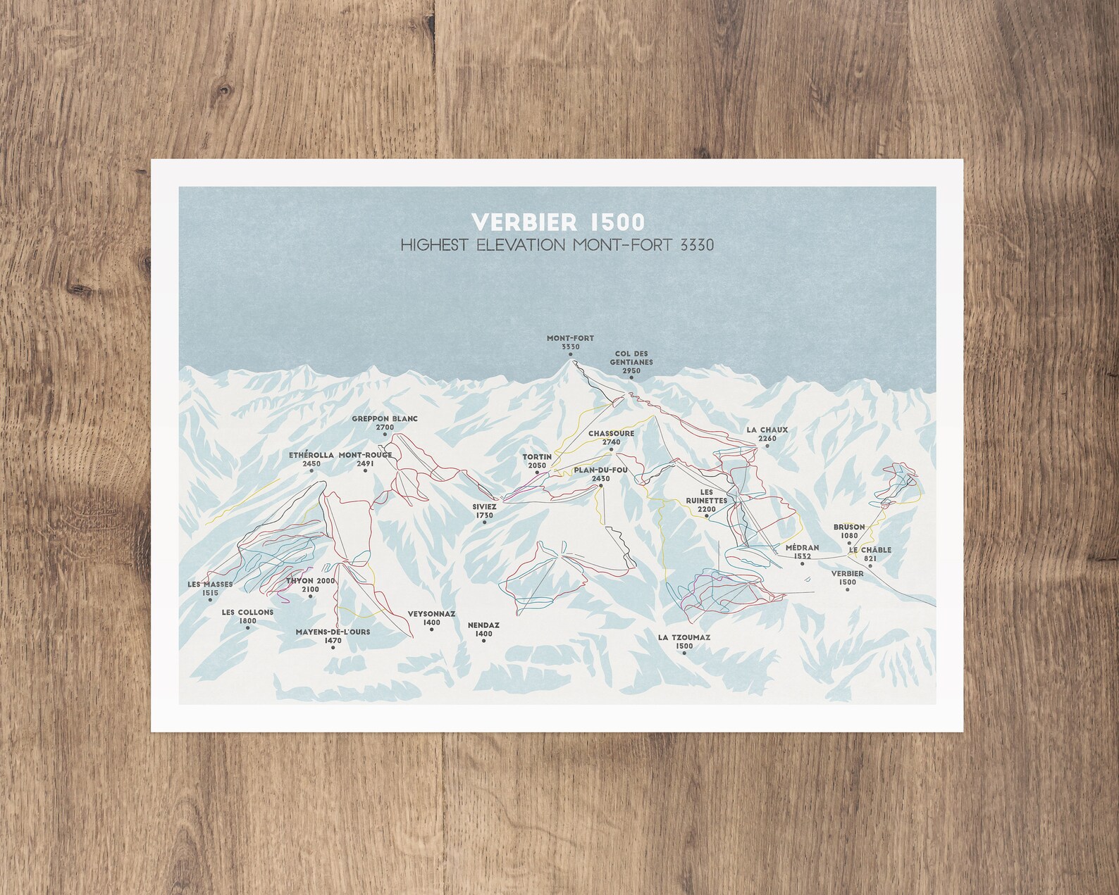 Verbier Ski Piste Map 4 Valleys Ski Map Switzerland Ski - Etsy UK