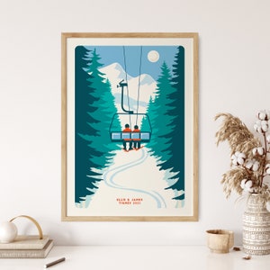 Custom Family Ski Print, Custom Couple Ski Poster, Personalised Family ...