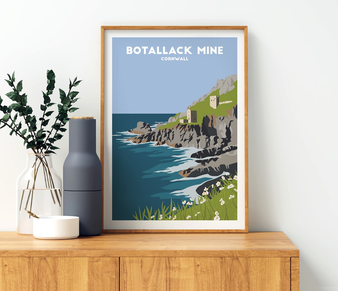 Botallack Mine Print, Crowns Mines, Cornwall Poster, Vintage Travel ...