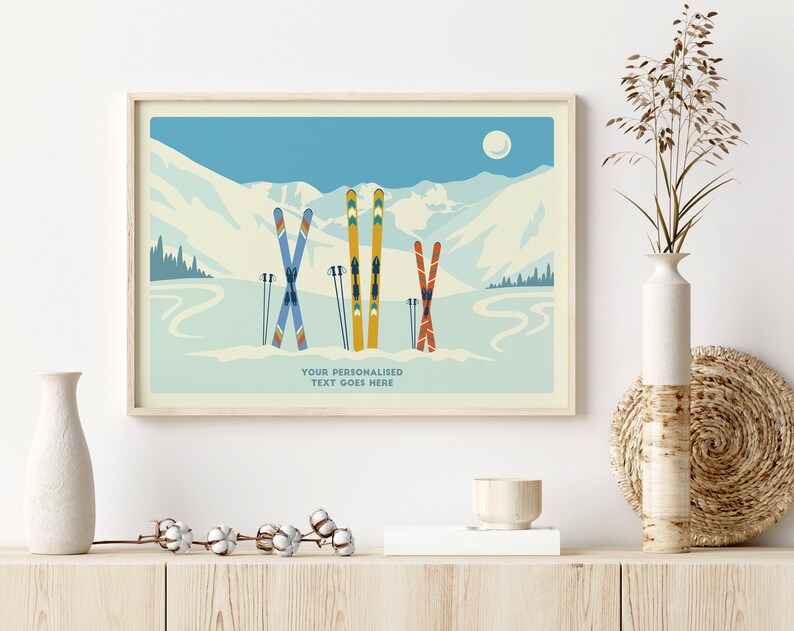 Custom Family Ski's Print, Custom Snowboards Poster, Personalised ...