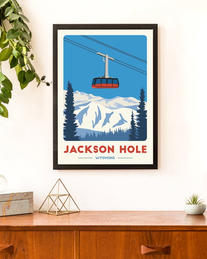 Jackson Hole Gondola Print Vintage Travel Poster Skiing Art - Etsy