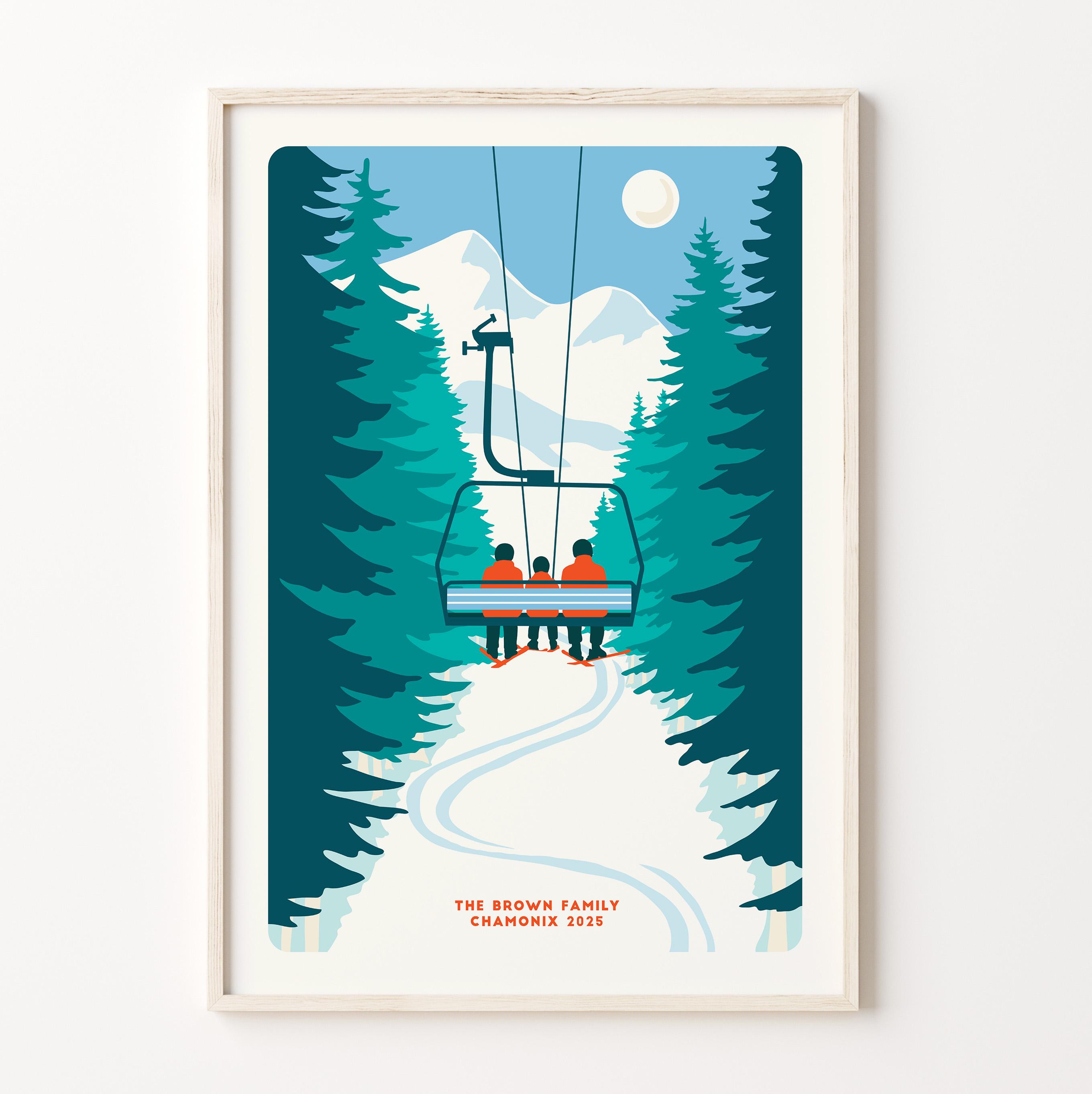 Custom Family Ski Print, Custom Couple Ski Poster, Personalised Family ...