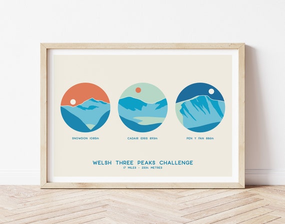 Welsh Three Peaks Challenge poster Snowdon Cadair Idris Pen | Etsy